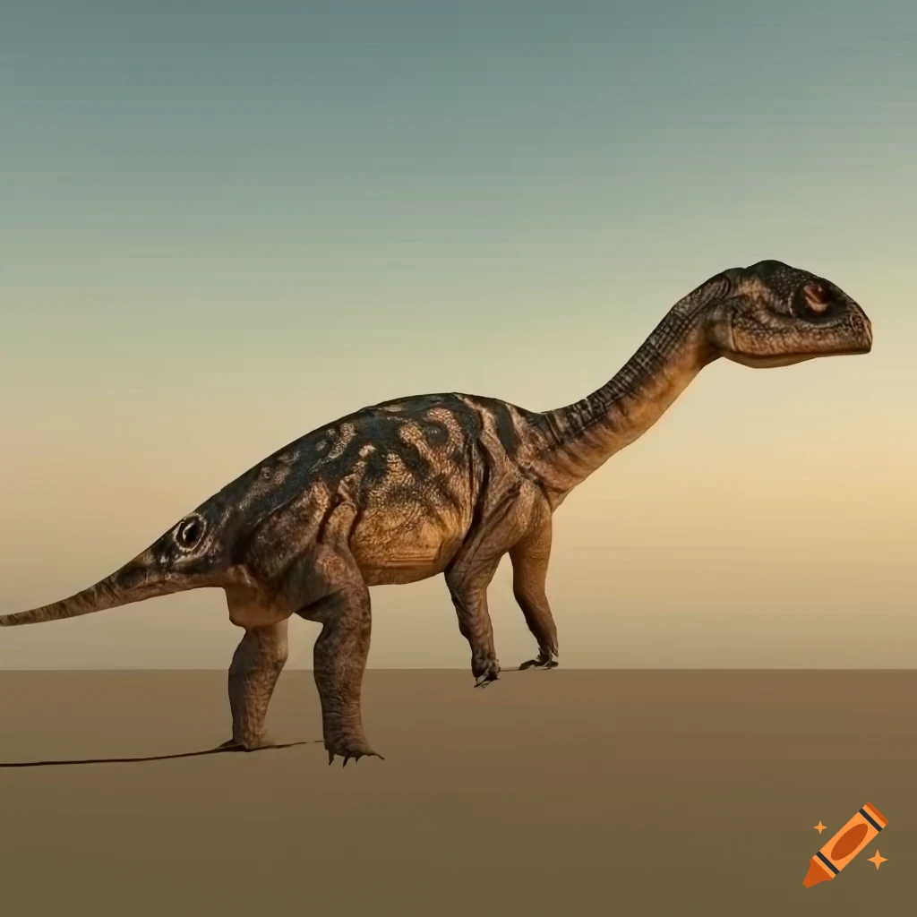 Vividly colored Hadrosaurus dinosaur with detailed scaly skin in warm ...