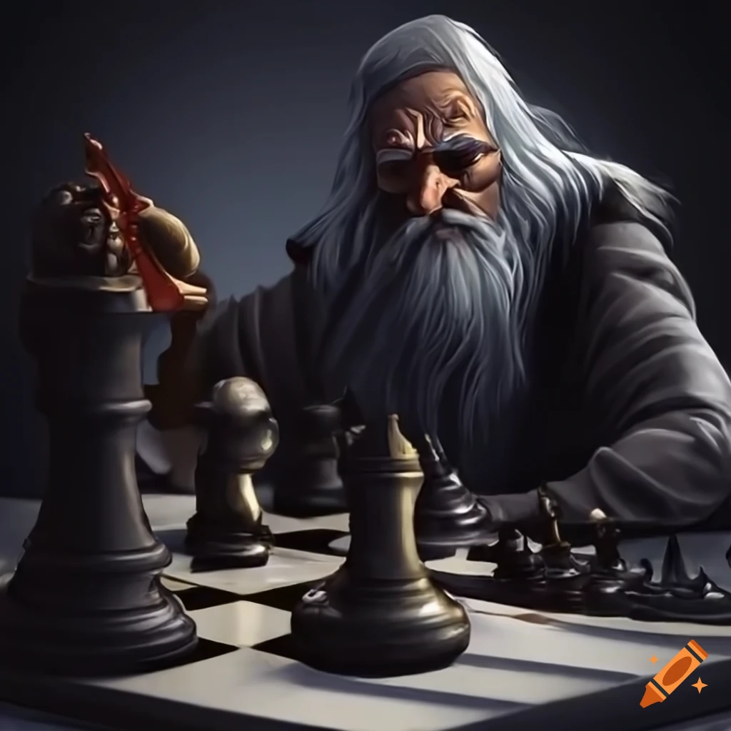 Wizard playing chess on Craiyon