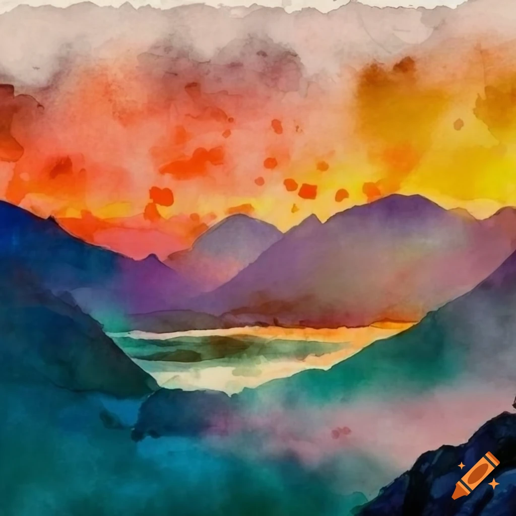 Abstract desert sunset over Snowdonia with layered mountains in muted ...