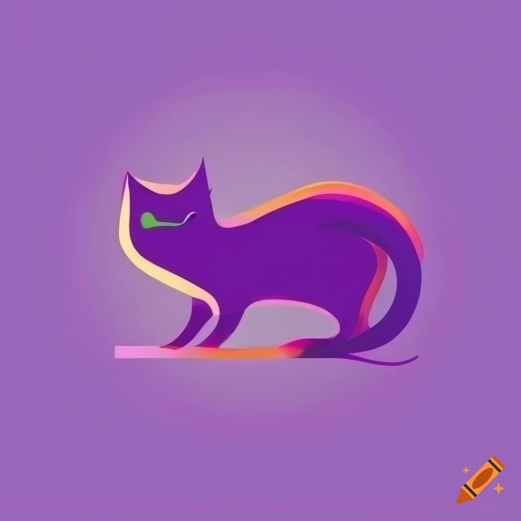 Minimalistic sketched cat logo with integrated technology in a purple ...