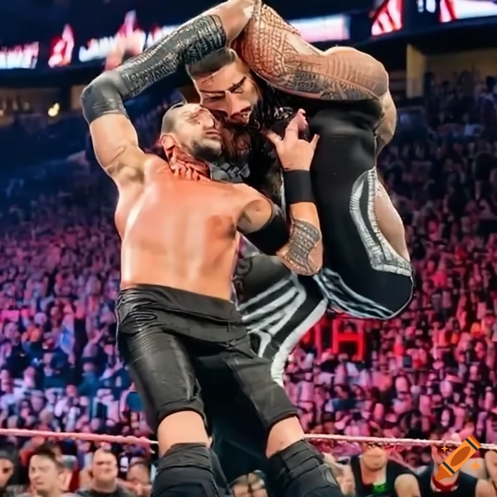 Wrestling match between cm punk and roman reigns on Craiyon
