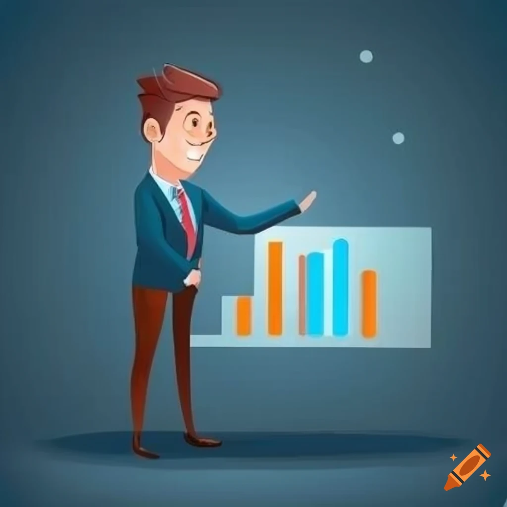 Businessman presenting stock price increase with graphs in a cartoon ...