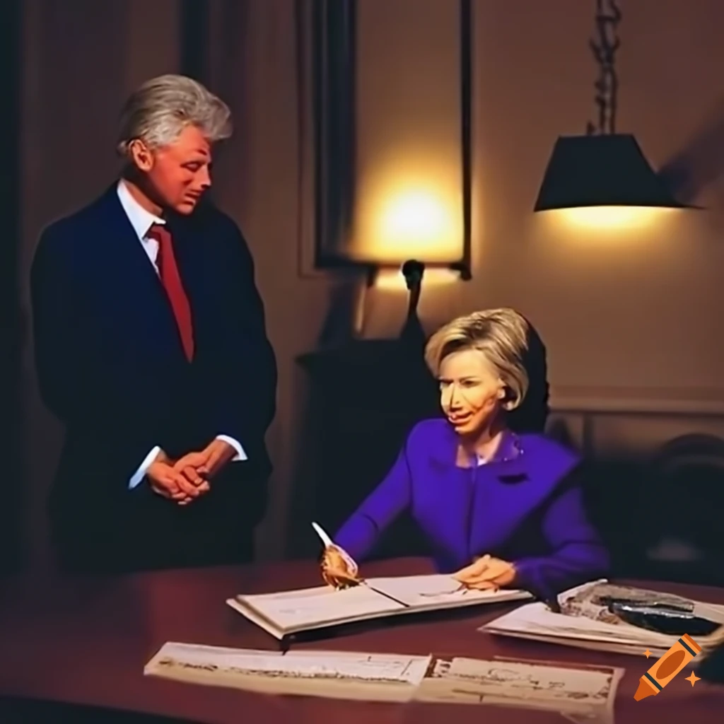 Bill clinton and hillary clinton writing letters at a desk by ...