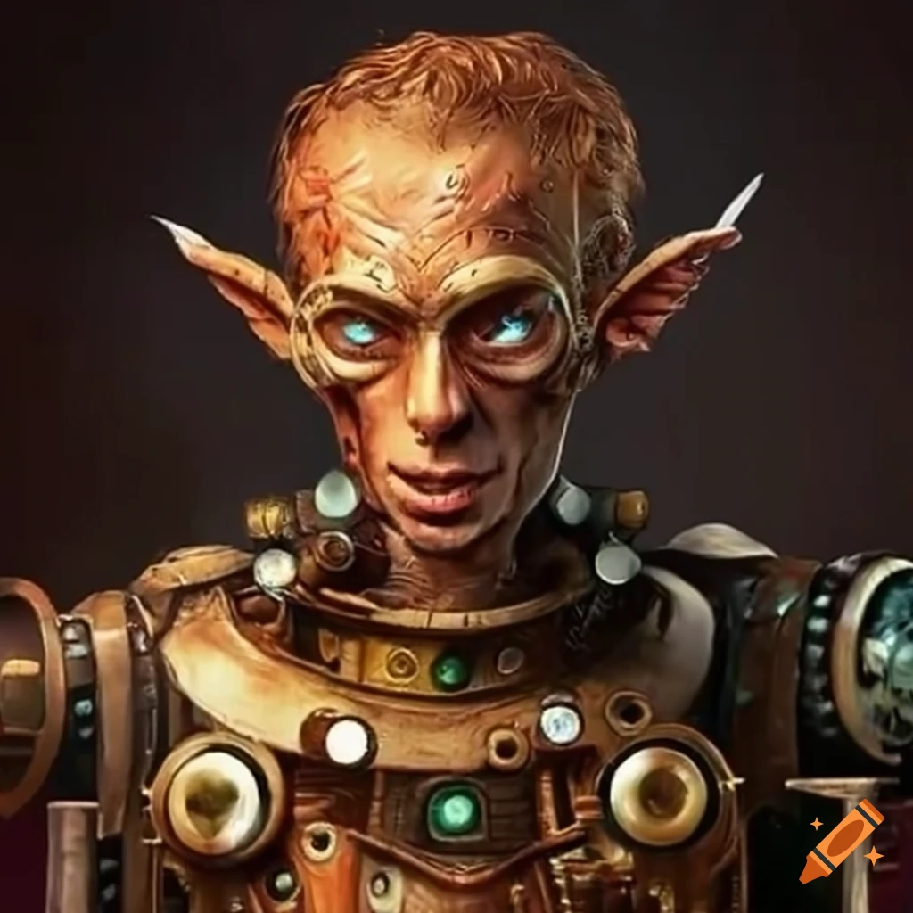 Steampunk male robotic house elf capable of magic on Craiyon