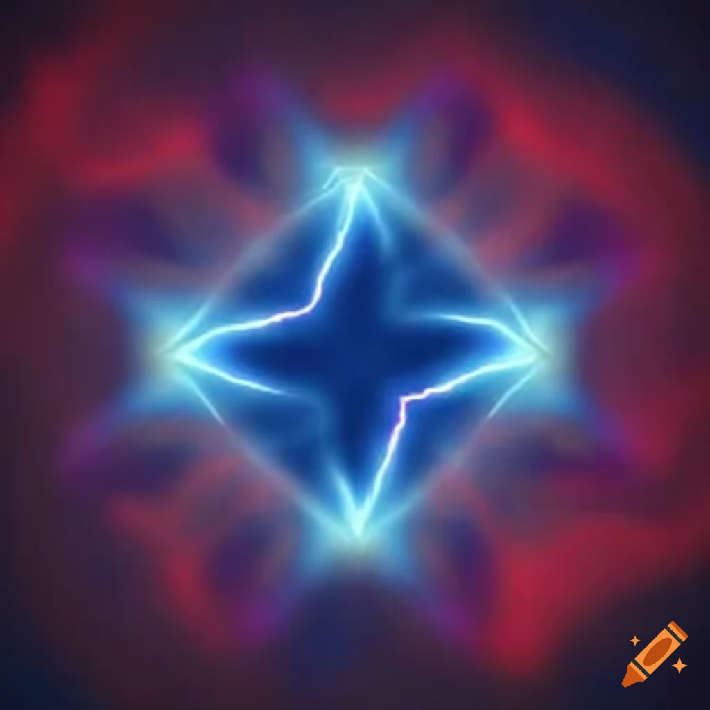 Blue 4-pointed star emitting 4 lightning bolts on Craiyon