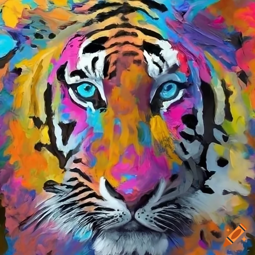 Vibrantly colored majestic tiger painting on Craiyon
