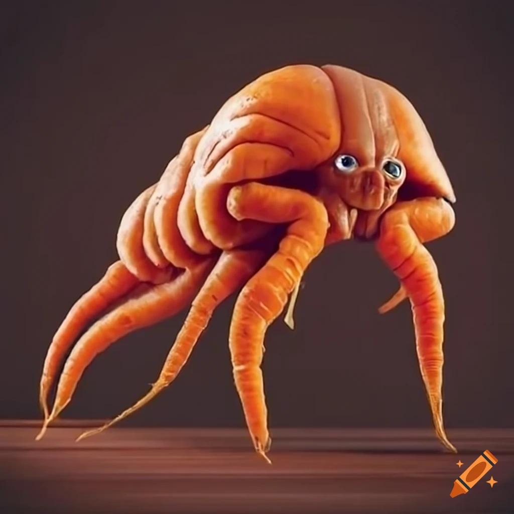 Ugly carrot being eaten by an angry super-sized flea on Craiyon