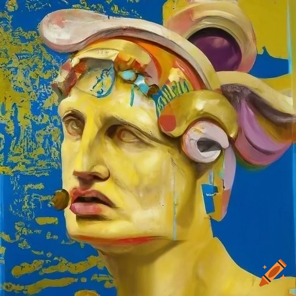 Colorful painting of greek gods bust with golden details by albert ...