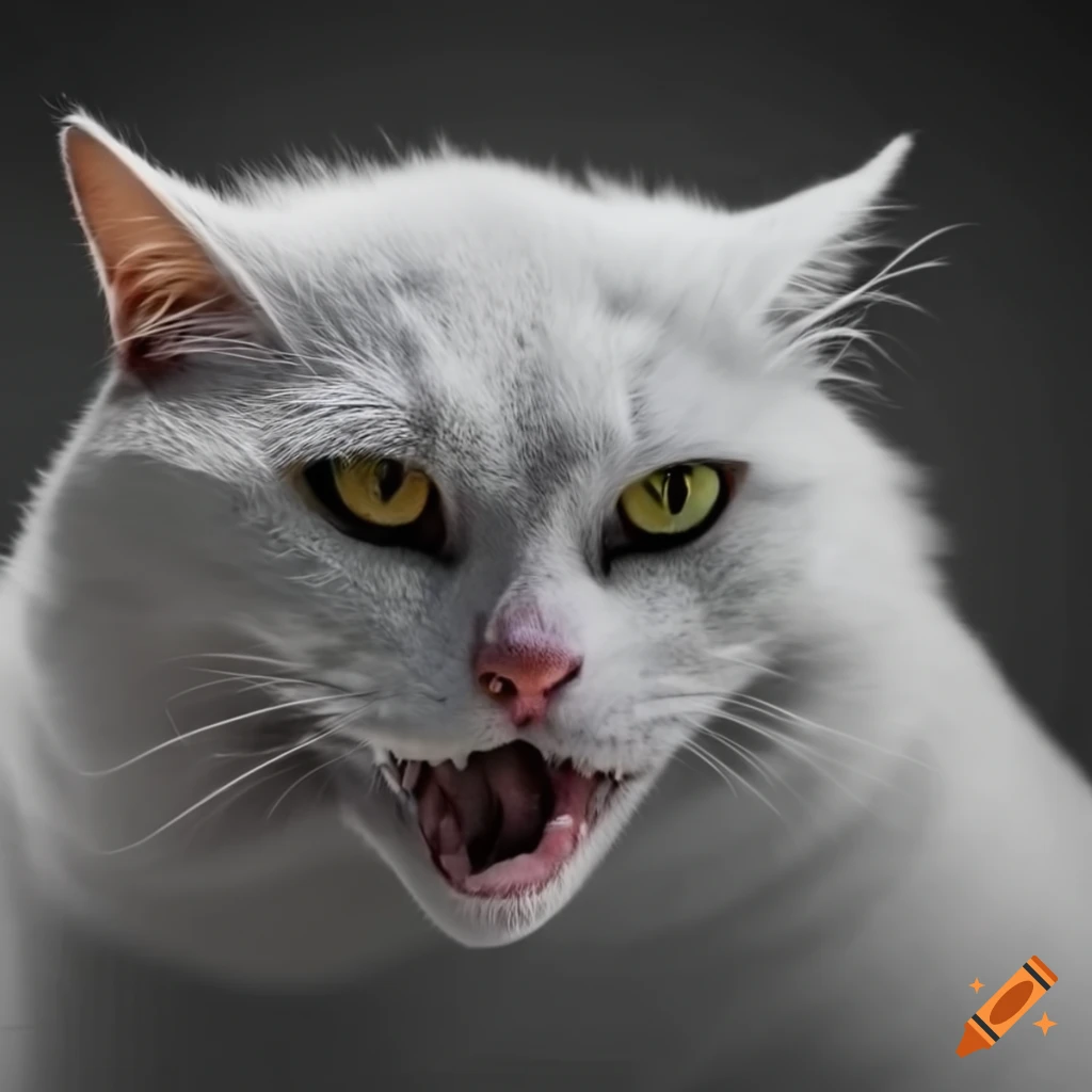 Angry white cat on Craiyon