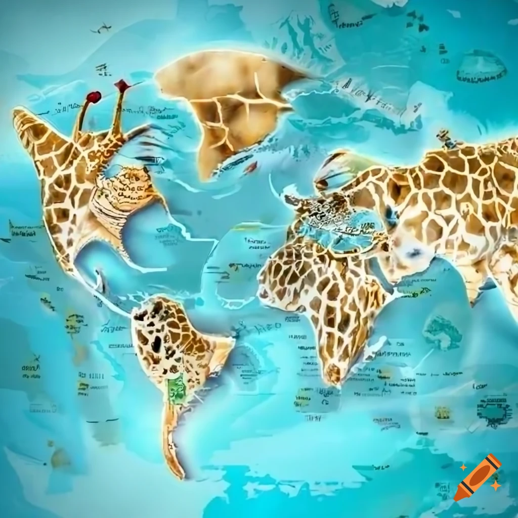 Map of world journey with a giraffe on Craiyon