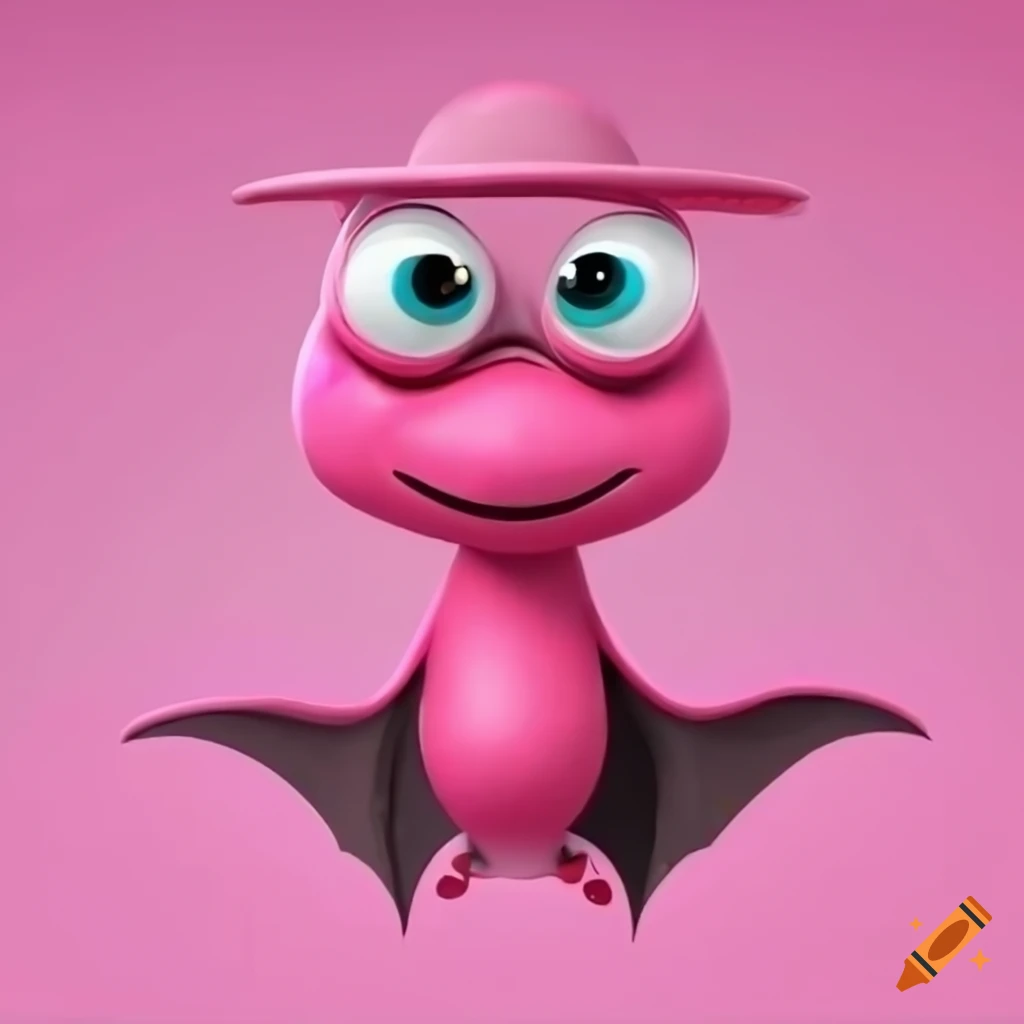 Happy cute pink bat with hat and bow tie in 3d cartoon style on Craiyon