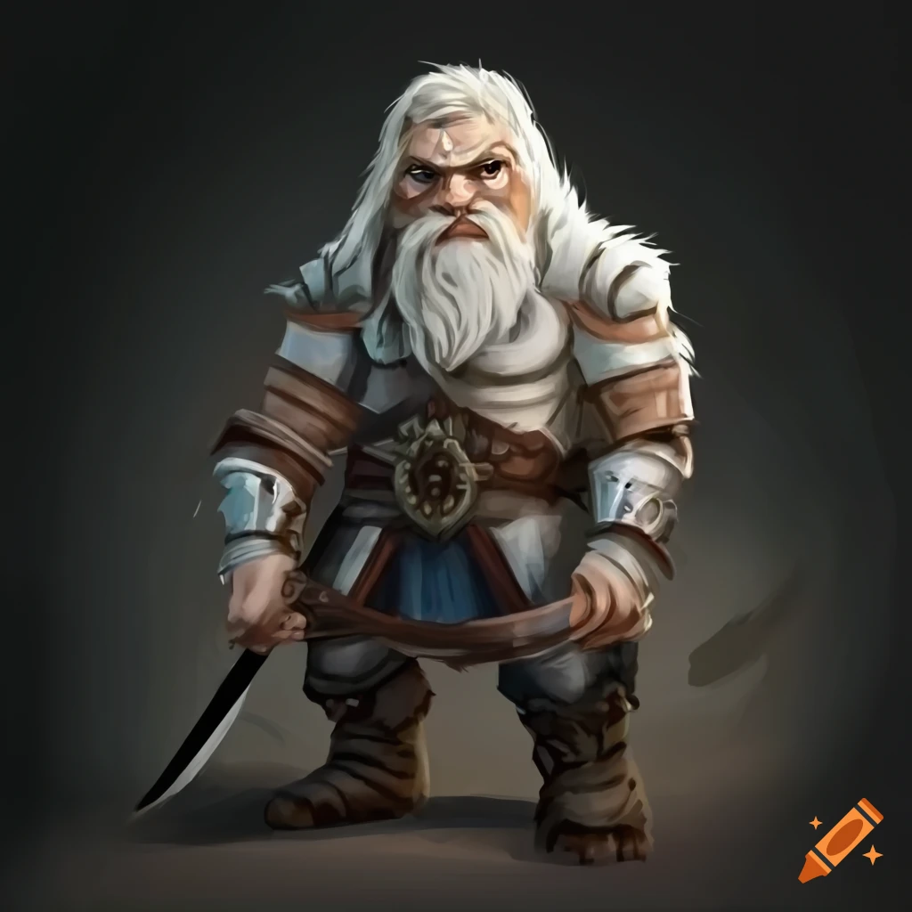 Dwarf fighter in white tiger themed armor wielding a katana on Craiyon