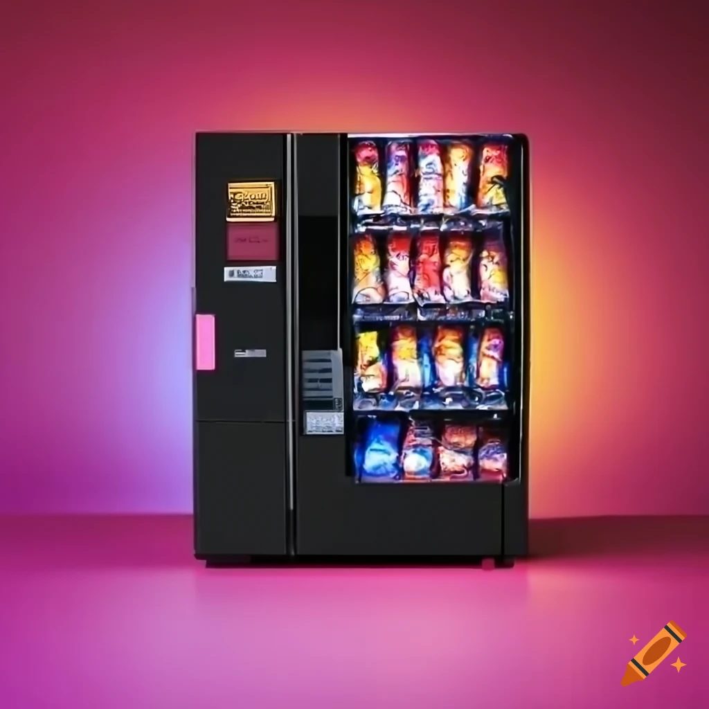 Highly detailed front view of a vending machine in vhs footage on Craiyon