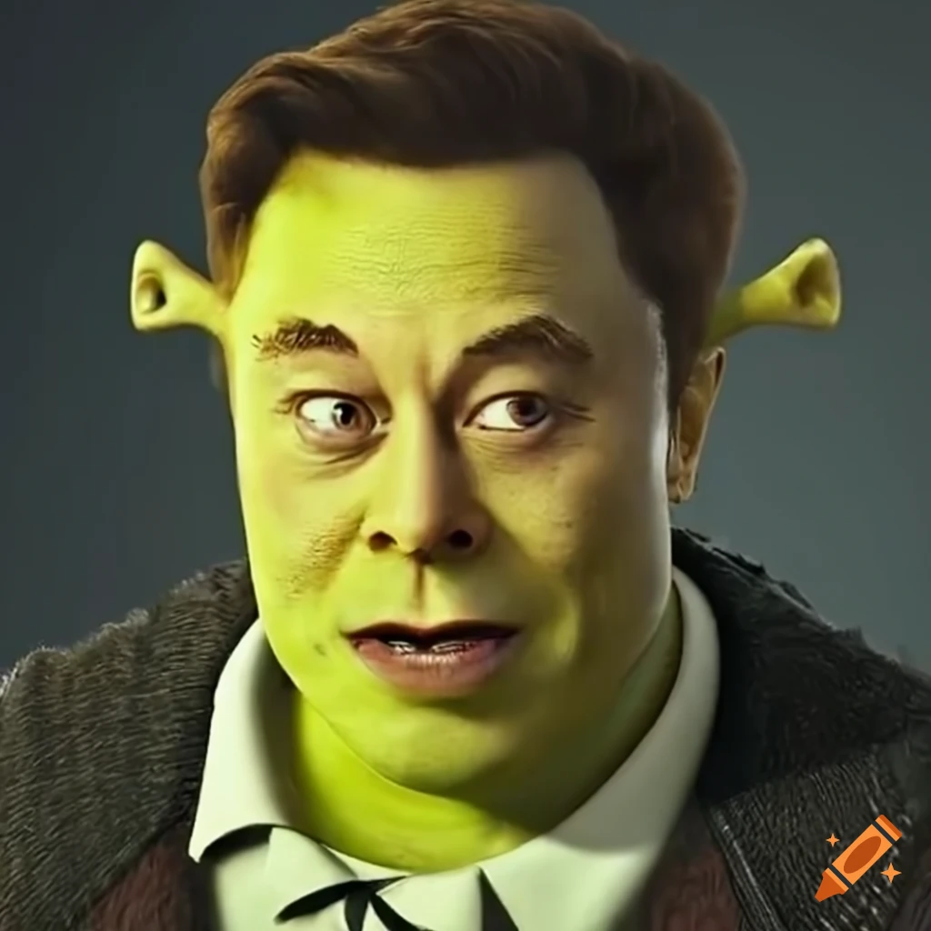 Elon musk portrayed as shrek in a humorous artwork on Craiyon