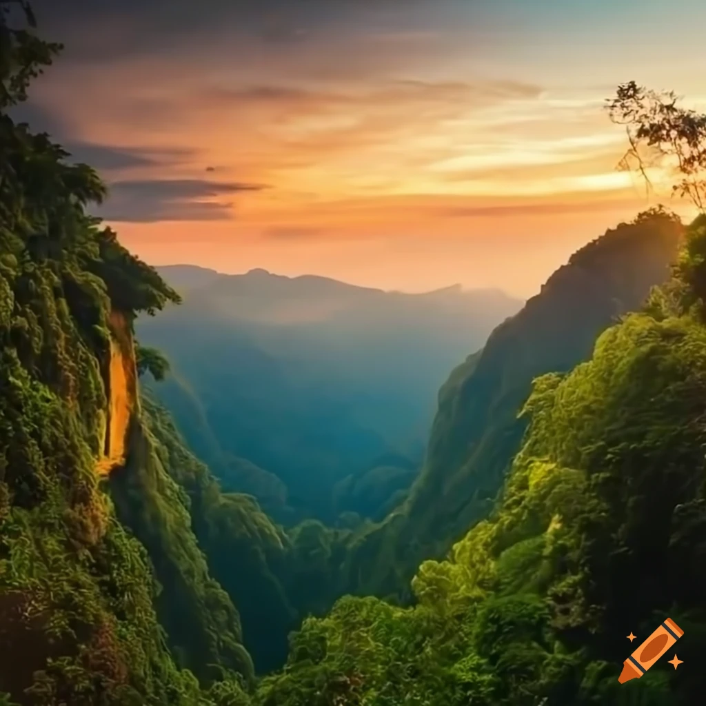 Breathtaking view of bali island with high mountains and lush jungle ...