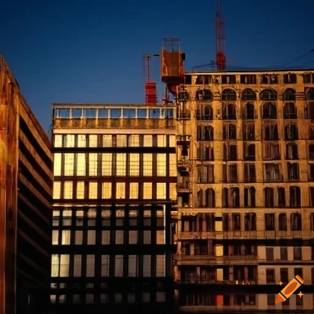 Construction building in the sunset light on Craiyon