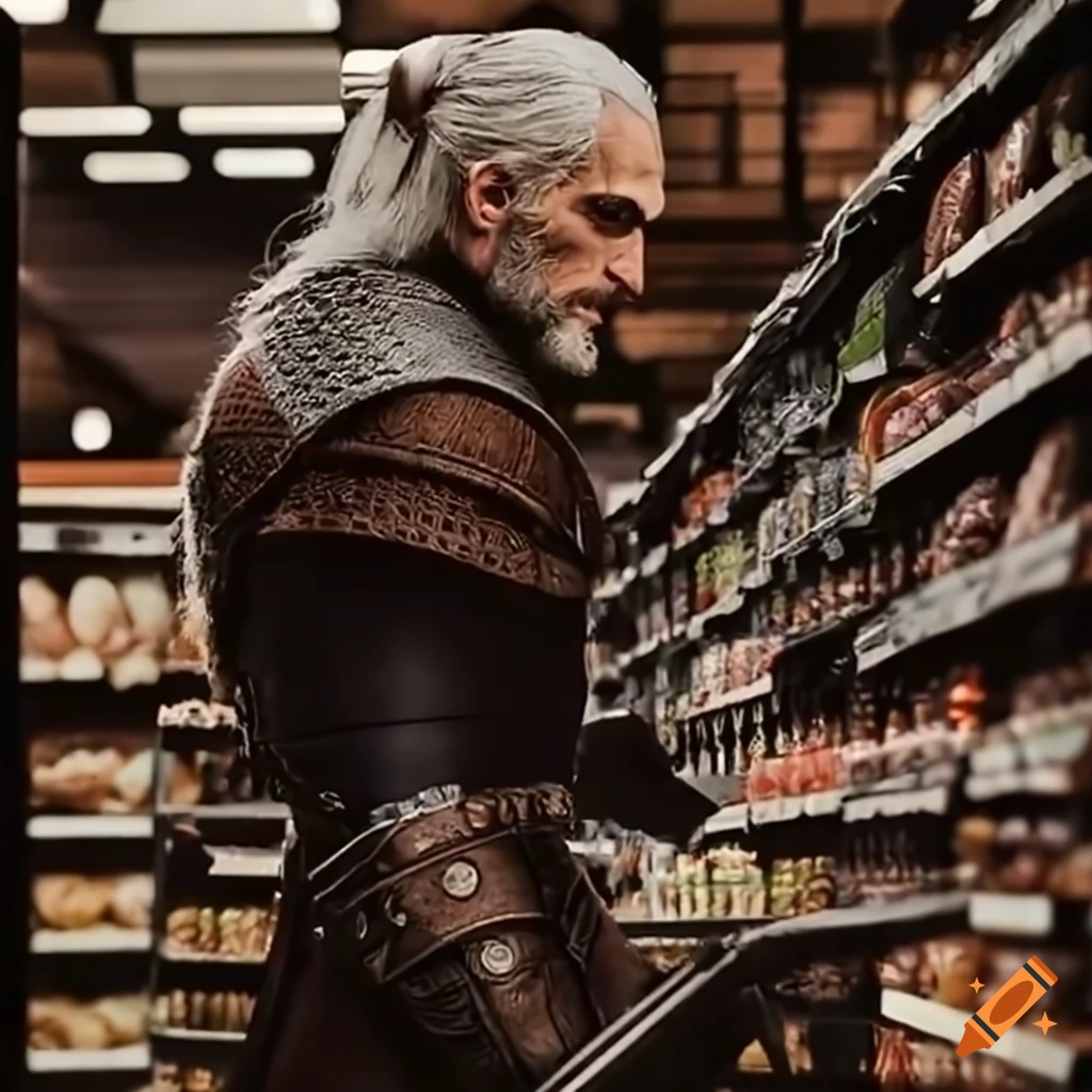 Geralt of rivia shopping at a german grocery store on Craiyon