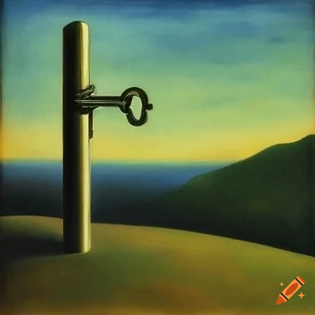 Rene magritte's artwork depicting a door lock key on Craiyon