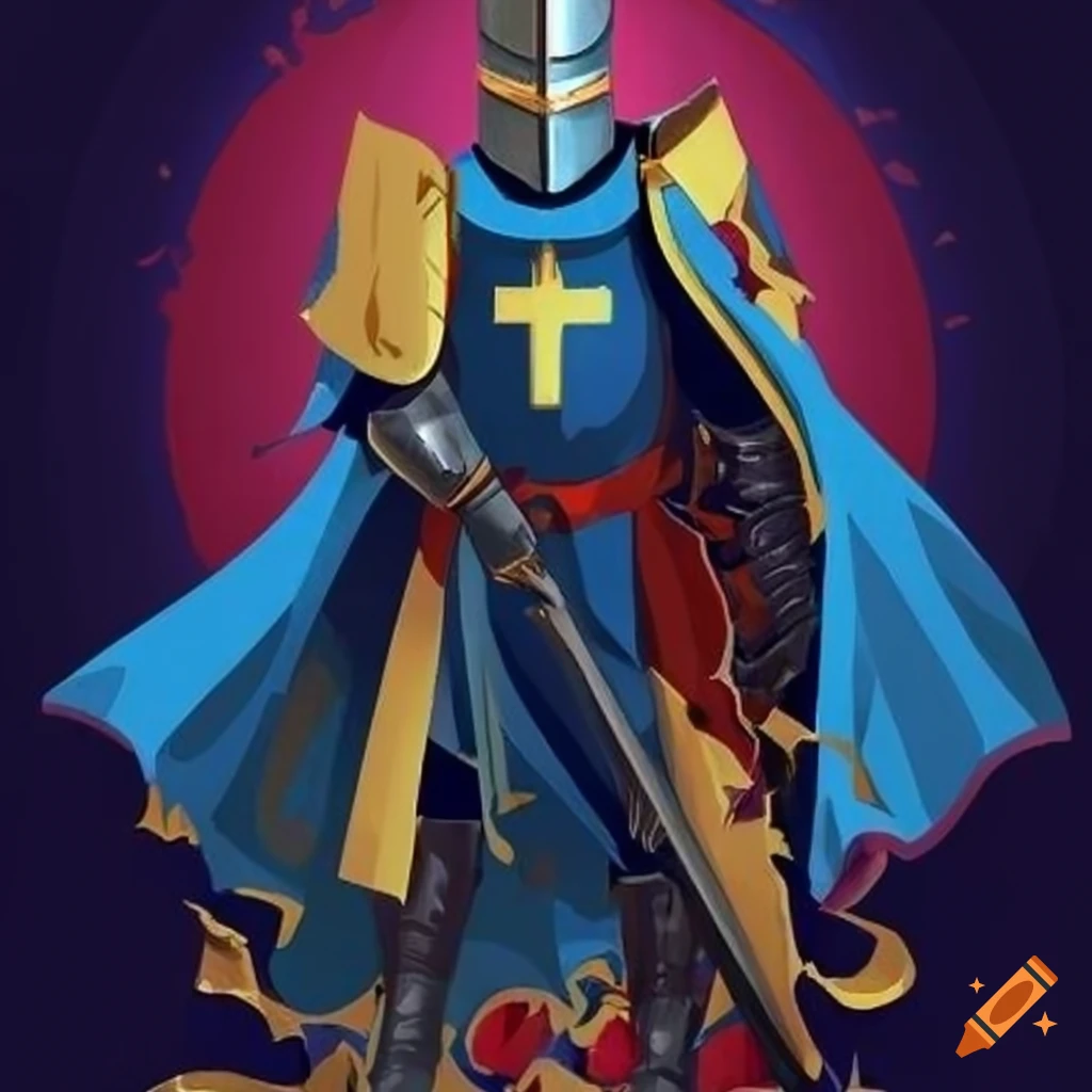 Blue templar knight with gold and ruby engravings on armor and helmet ...