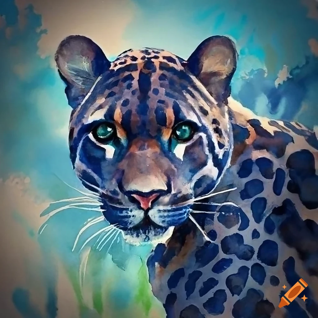 Colorful watercolor painting of a cute panther on Craiyon