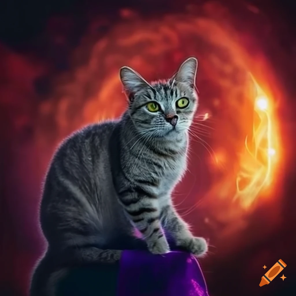 Beautiful cat shining in sacred glory against the cosmos on Craiyon