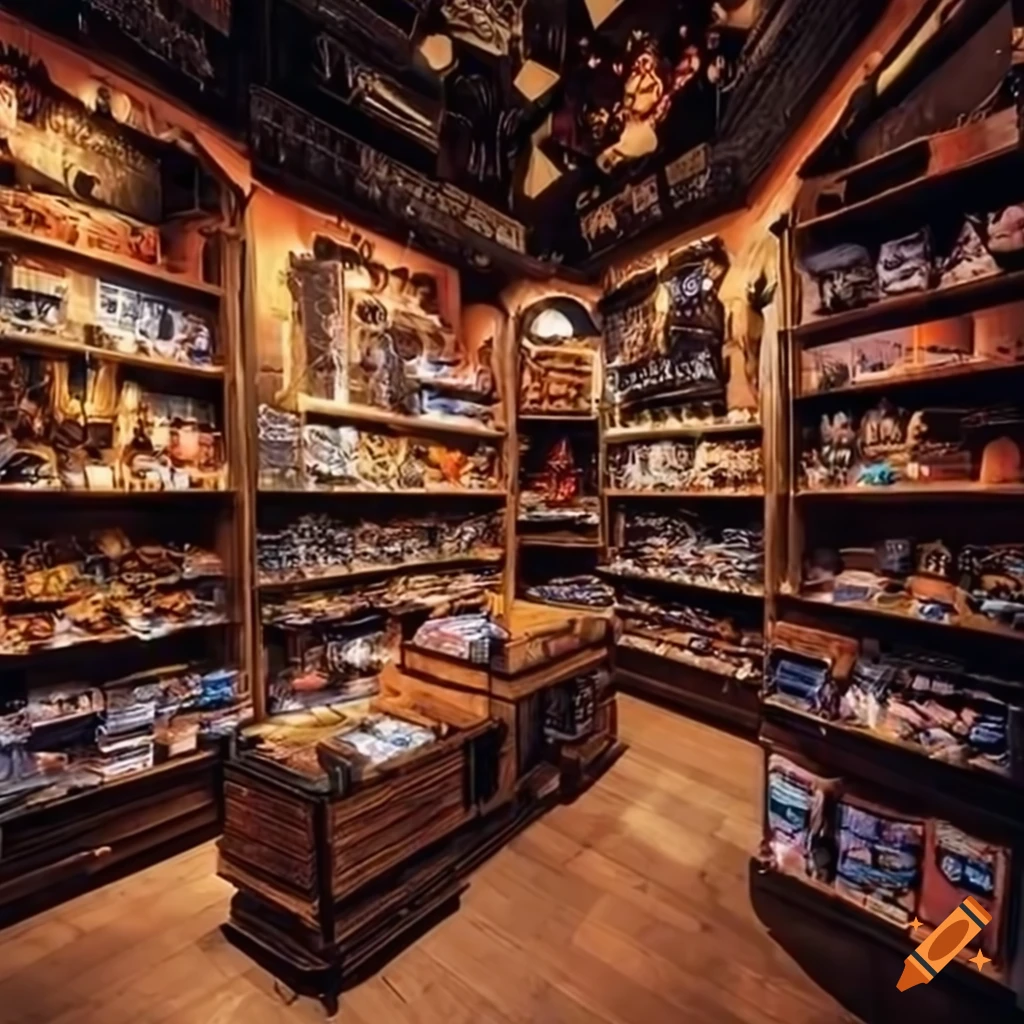 Bright interior of a magical goods store in a game-like setting on Craiyon