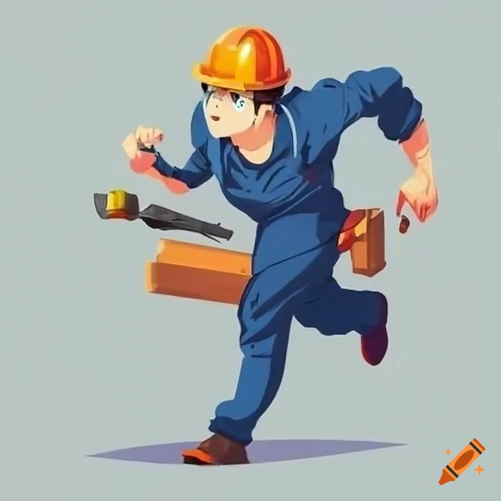 Fast-running technician with hard hat and tools on Craiyon