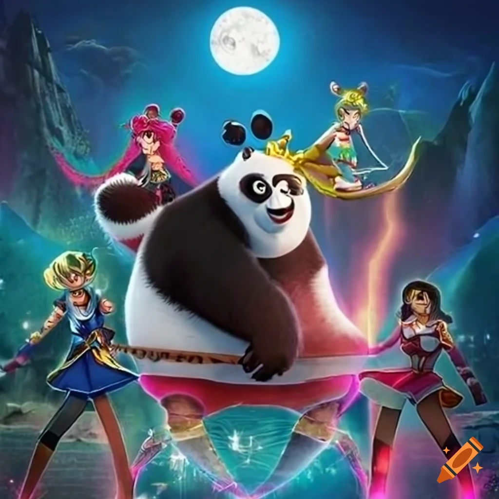 Epic crossover poster of sailor moon and kung fu panda on Craiyon
