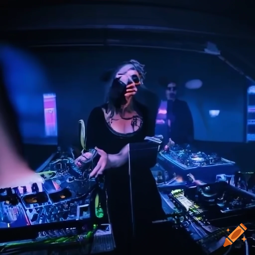 Skilled DJ hosting a techno party with stunning visual effects on Craiyon