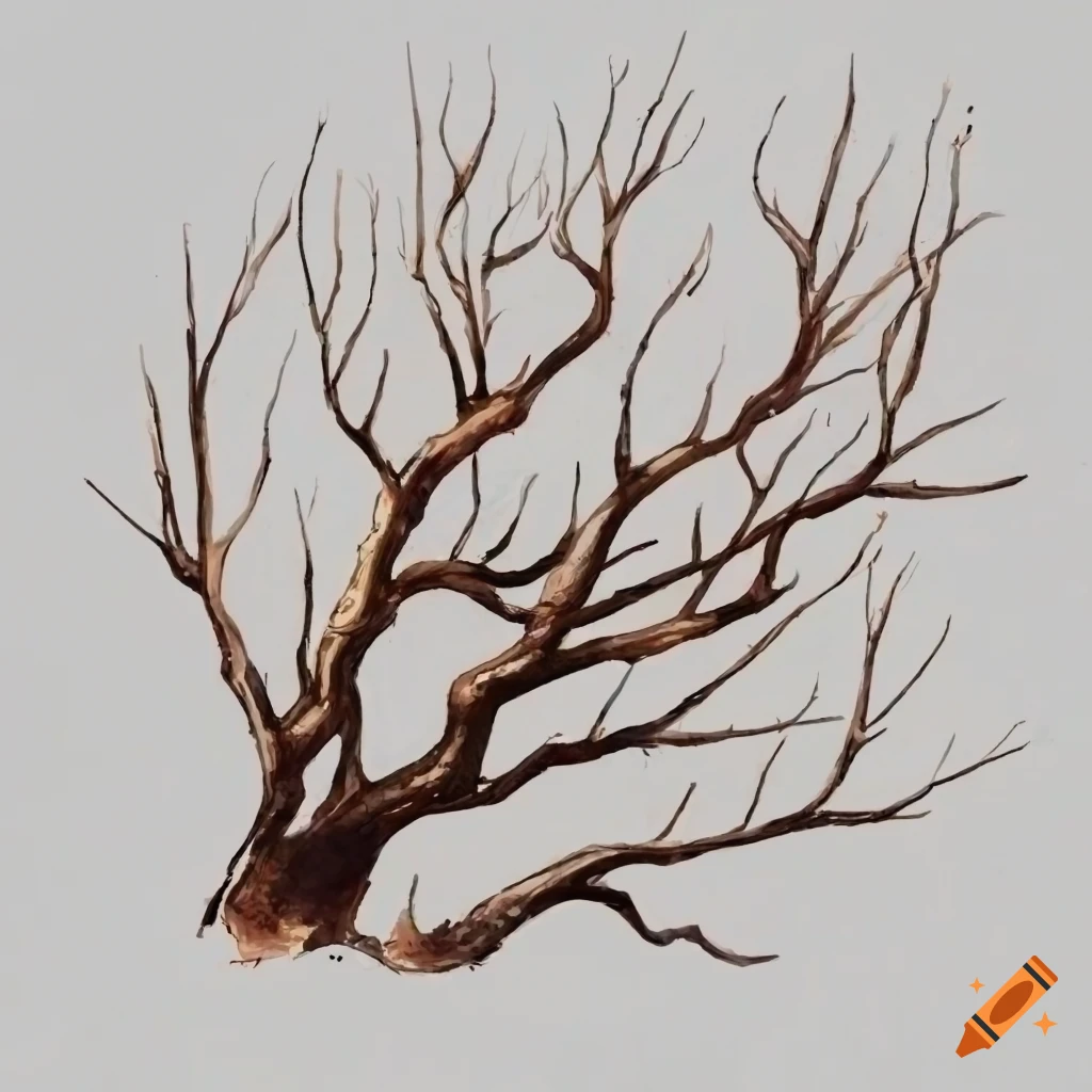 Leafless brown bush and twigs on a transparent background with a ...