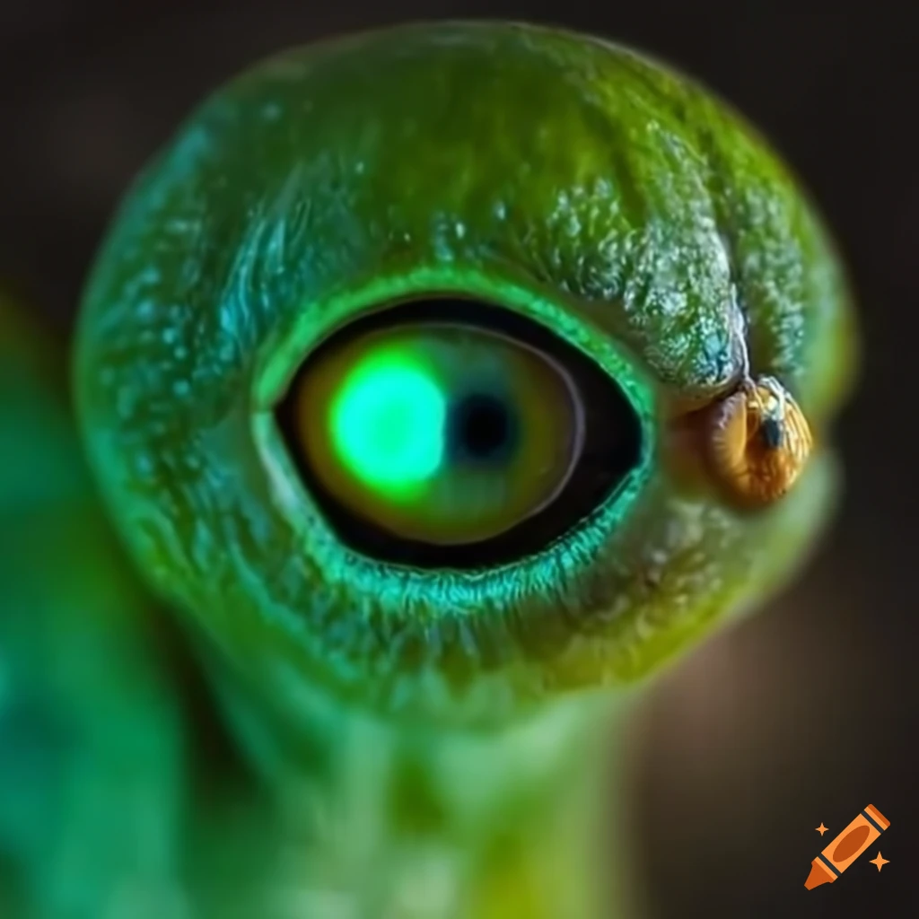 Strange creature with a glowing human eye in a lemon body surrounded by ...