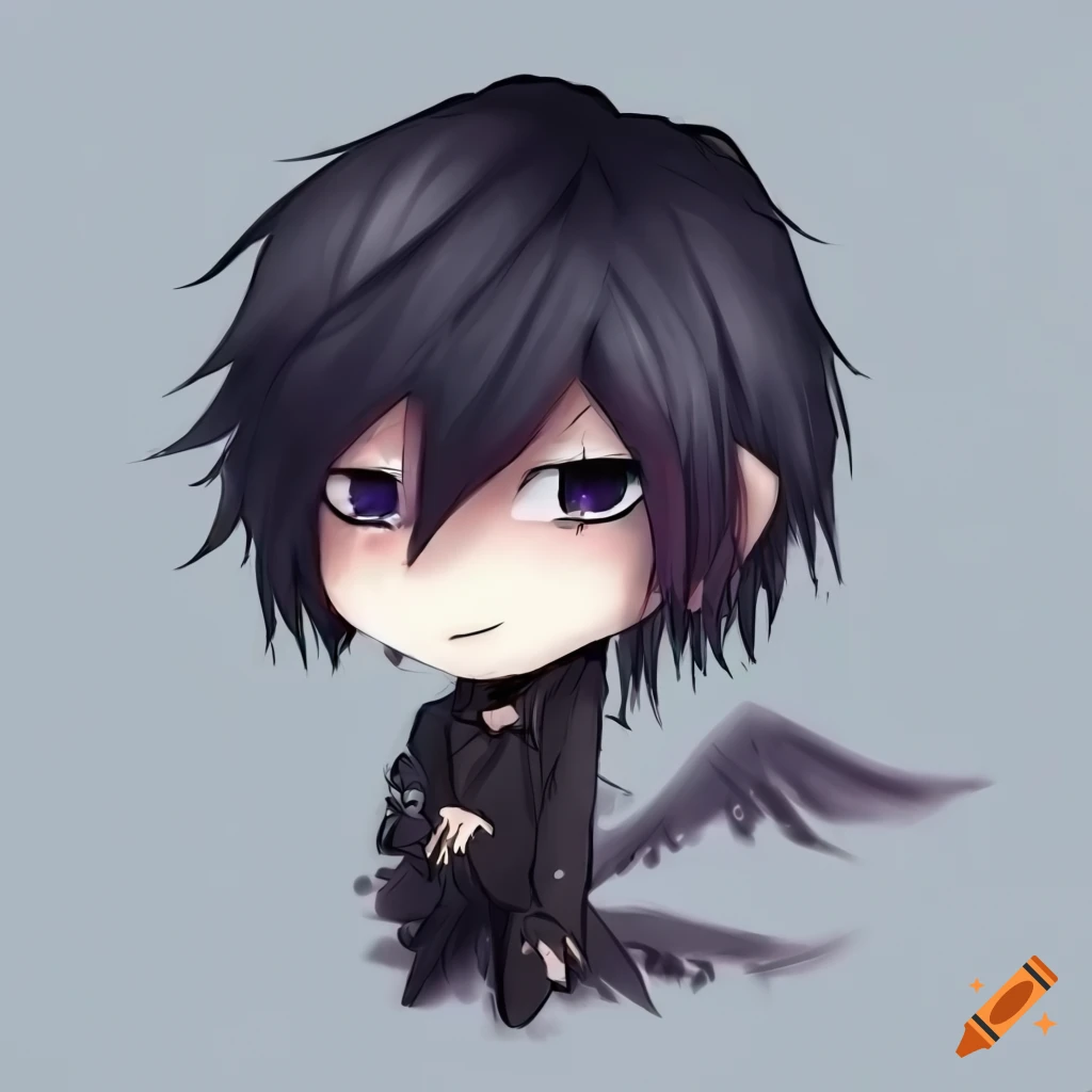Chibi guy with dark wings in an emo style on Craiyon