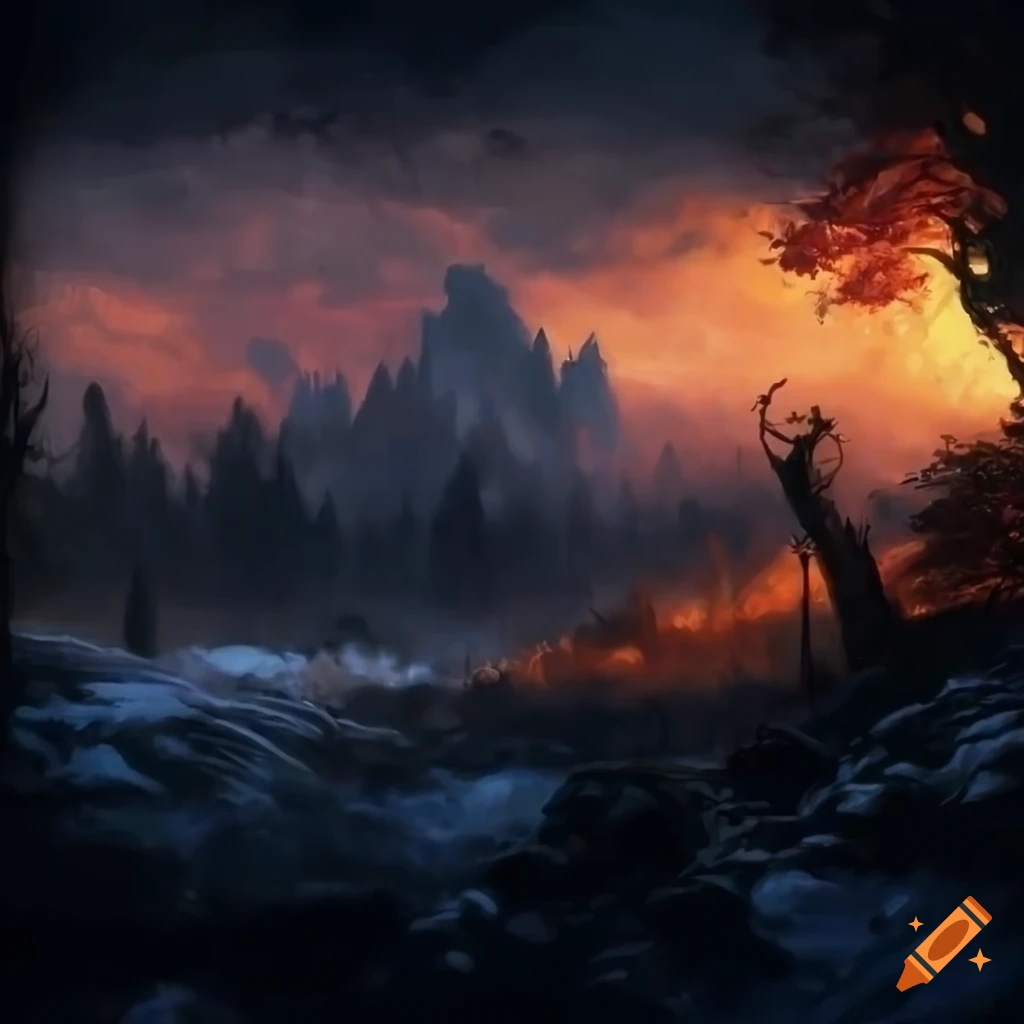 Masterful battlefield landscape with intricate layering and sharp focus ...