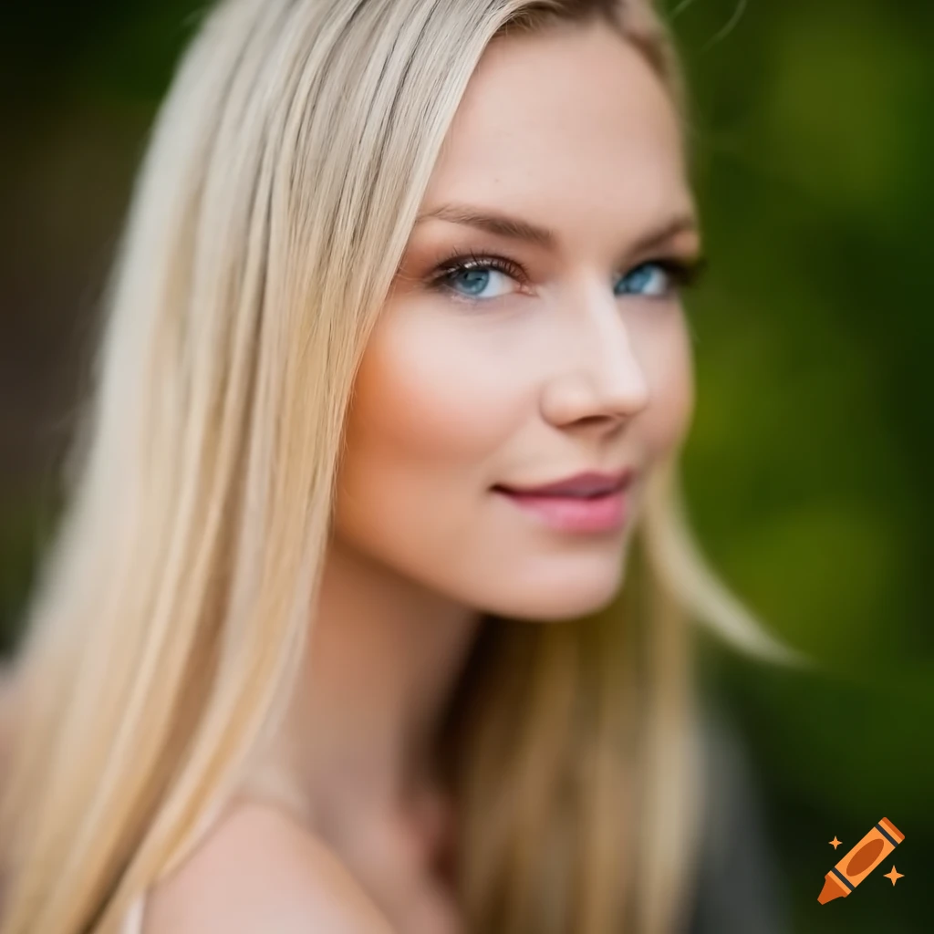 Symmetric Blonde Scandinavian Woman With Beautiful Hair In A Wide Angle