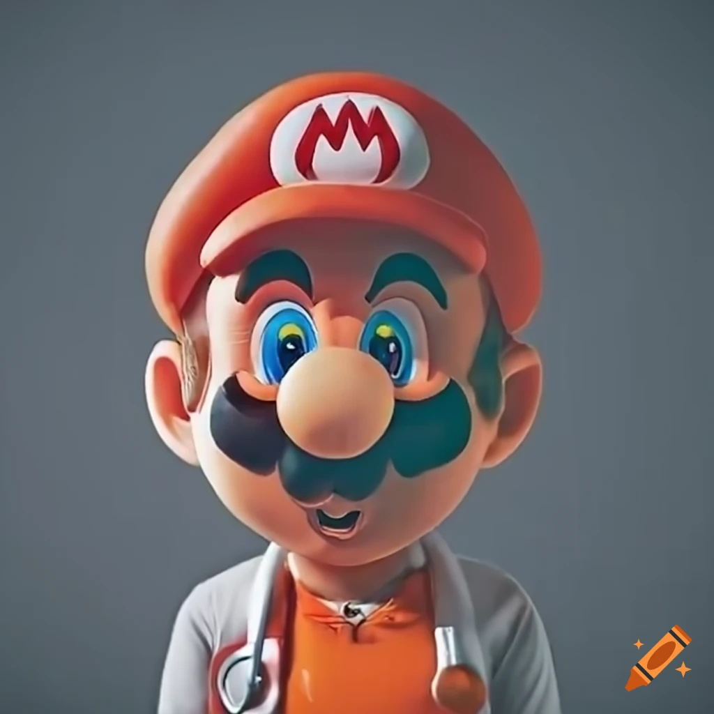 Doctor mario recommending bitcoin in orange suit on Craiyon