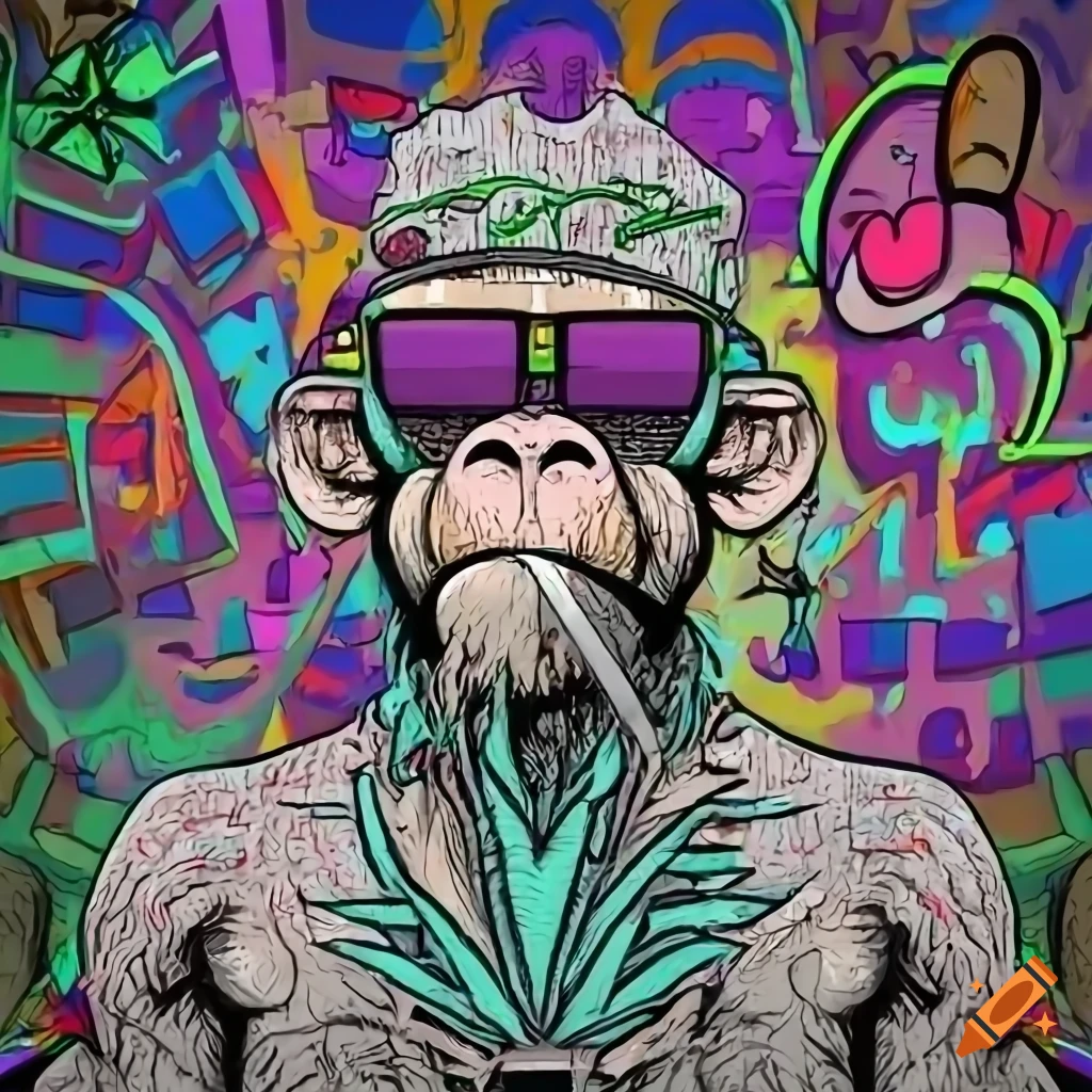 Ape rapper with sunglasses and graffiti in abstract and psychedelic ...
