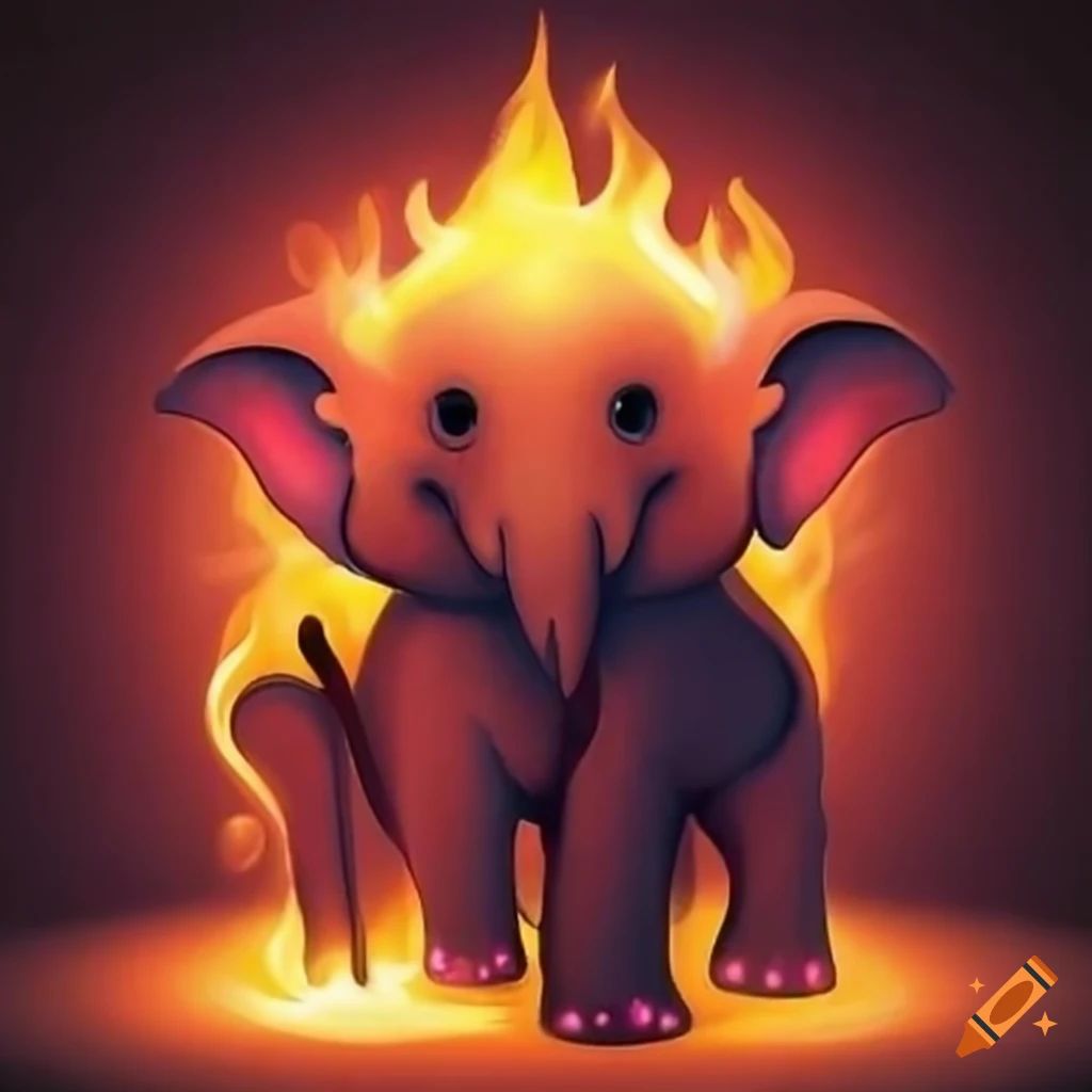 Fire elephant with a cute and adorable appearance on Craiyon