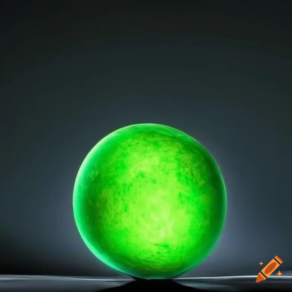Bright green sphere with sharp edges in dark space on Craiyon