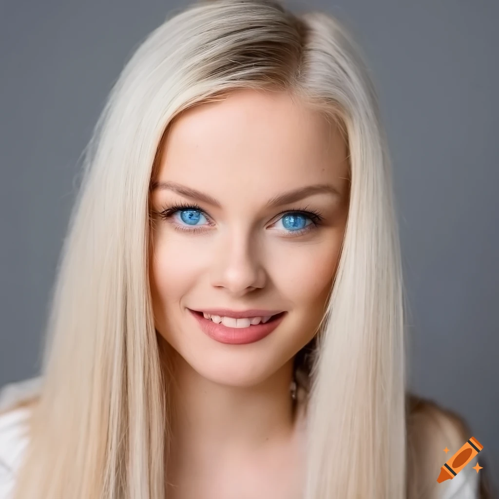 Portrait Of A Swedish Blonde Woman With Blue Eyes And Platinum Blonde