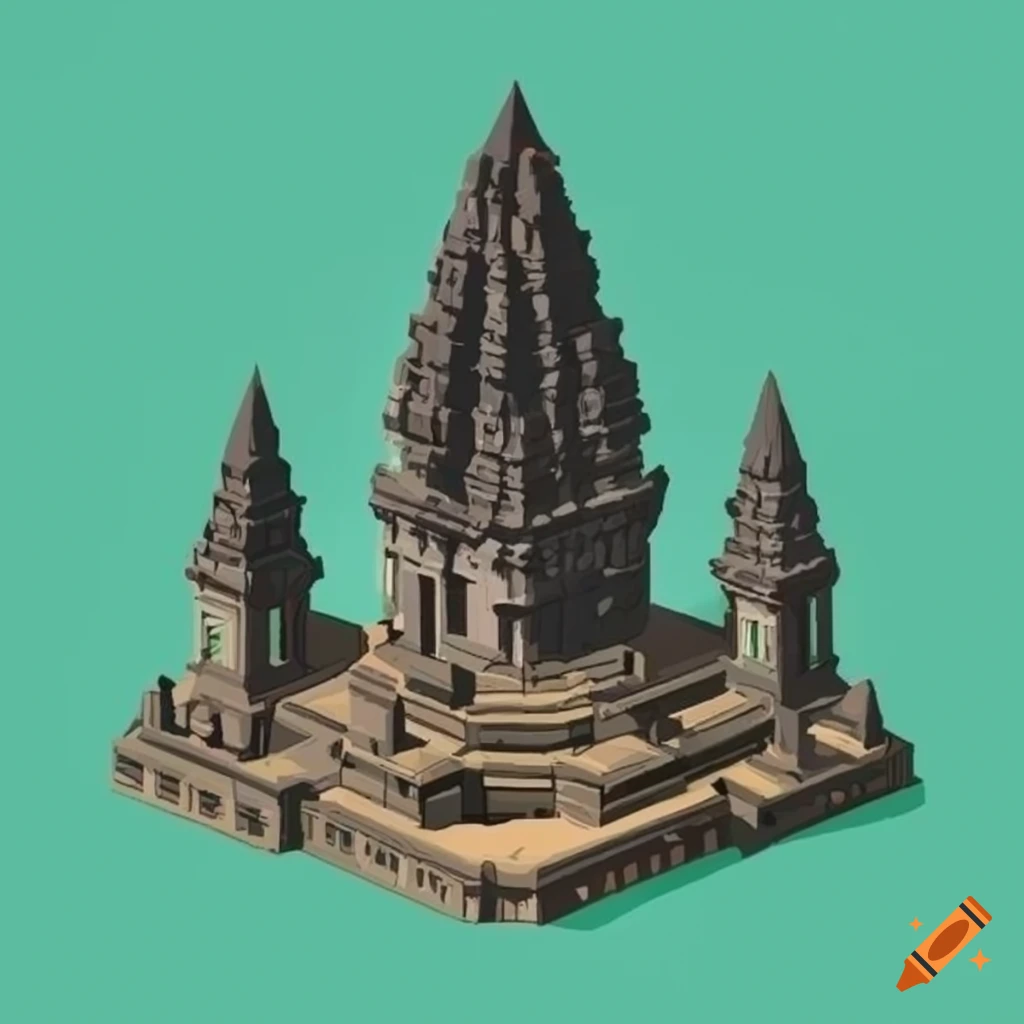 Isometric vector illustration of prambanan temple on Craiyon