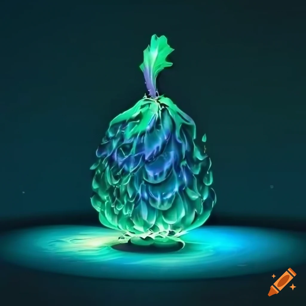Intricately patterned Devil Fruit with glowing aura on Craiyon