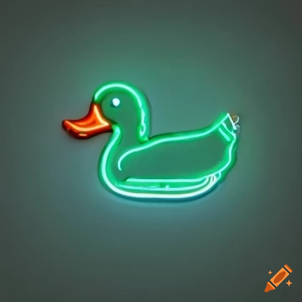 Neon sign of a green duck on Craiyon