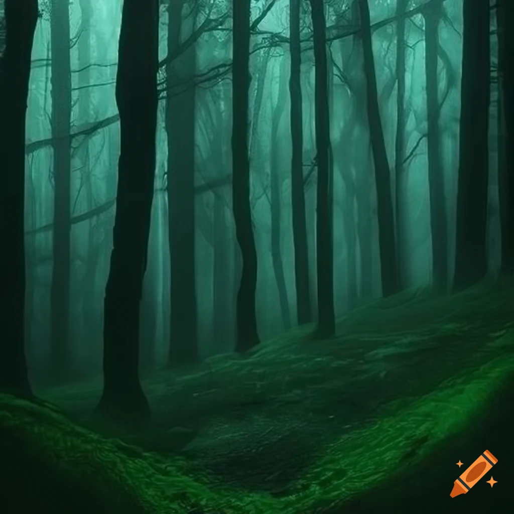 Misty green forest in a liminal setting on Craiyon