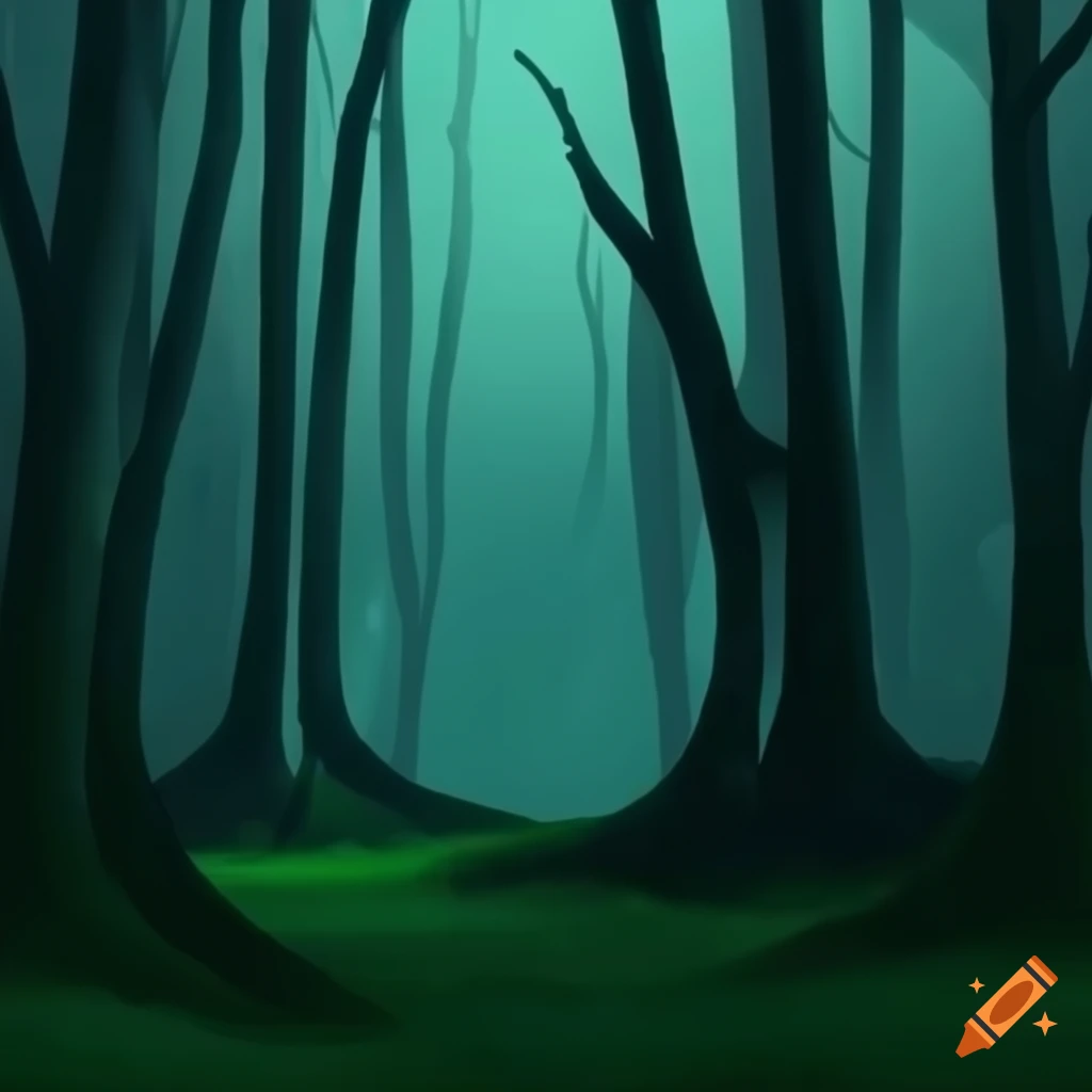 Dark and spooky forest in a zelda-like background on Craiyon