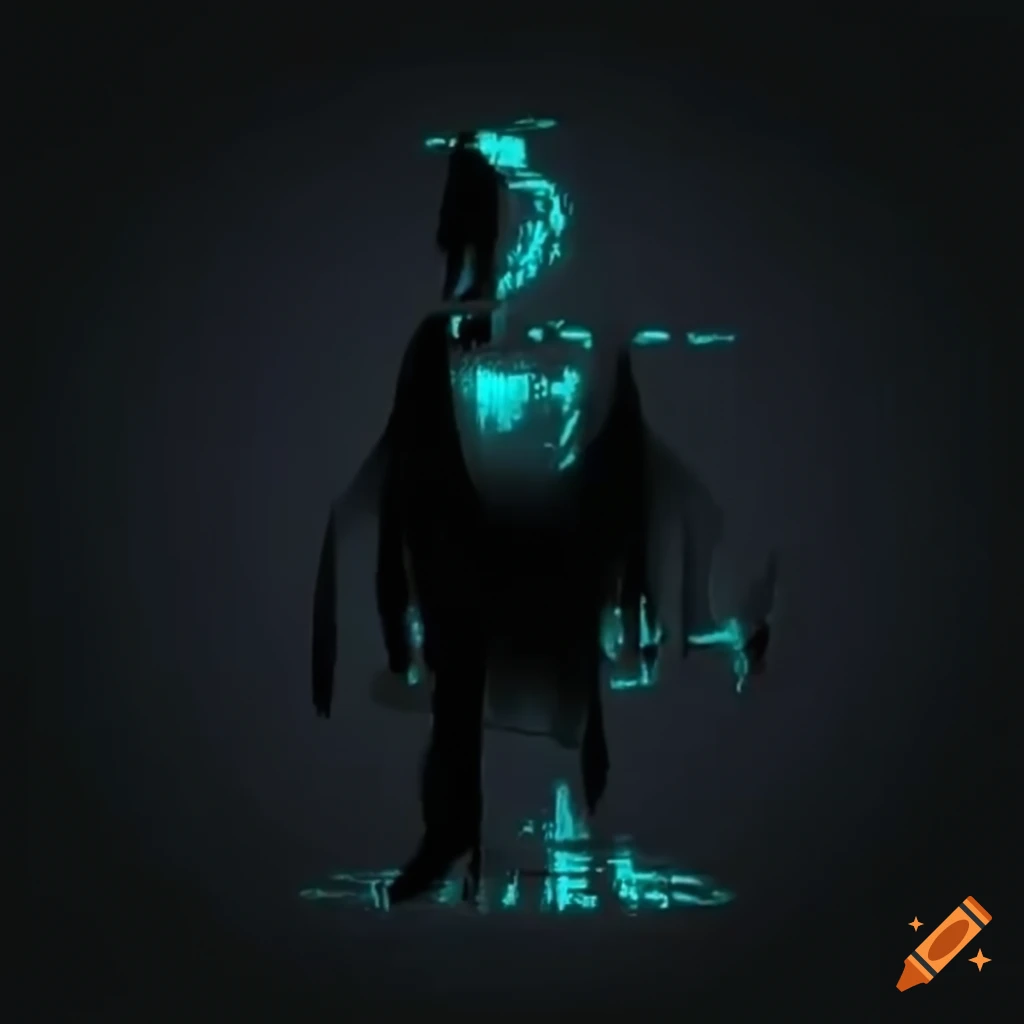 Mysterious shadowy figure with glitches on Craiyon
