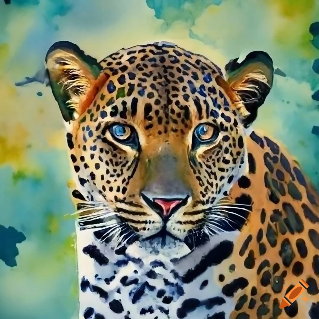 Gorgeous leopard with beautiful colors in watercolor on Craiyon