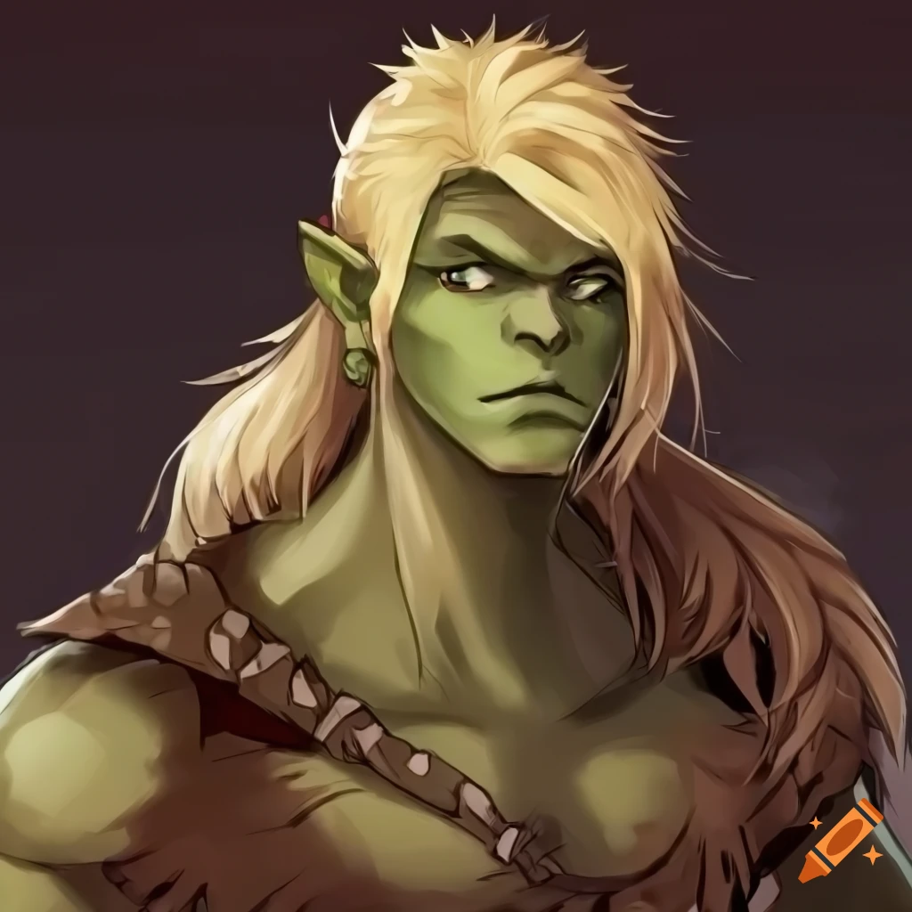 Handsome orc man with blond hair and hazel eyes in anime style on Craiyon