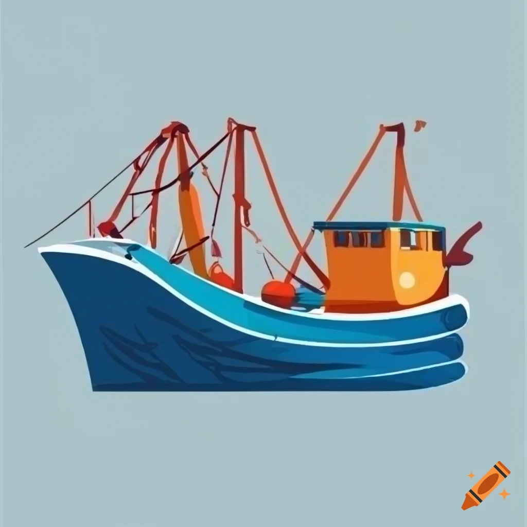 Simple vector drawing of a prawn trawler on Craiyon