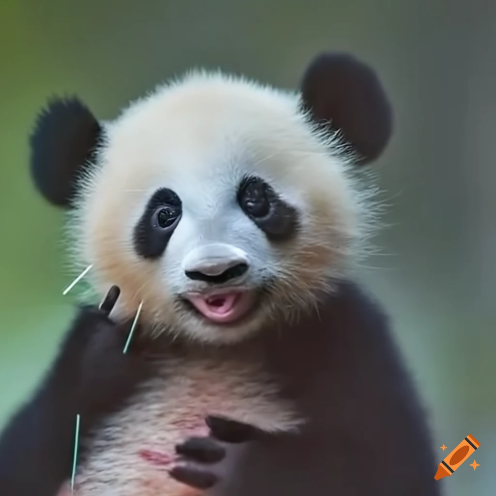 Inquisitive baby panda doing acupuncture on Craiyon