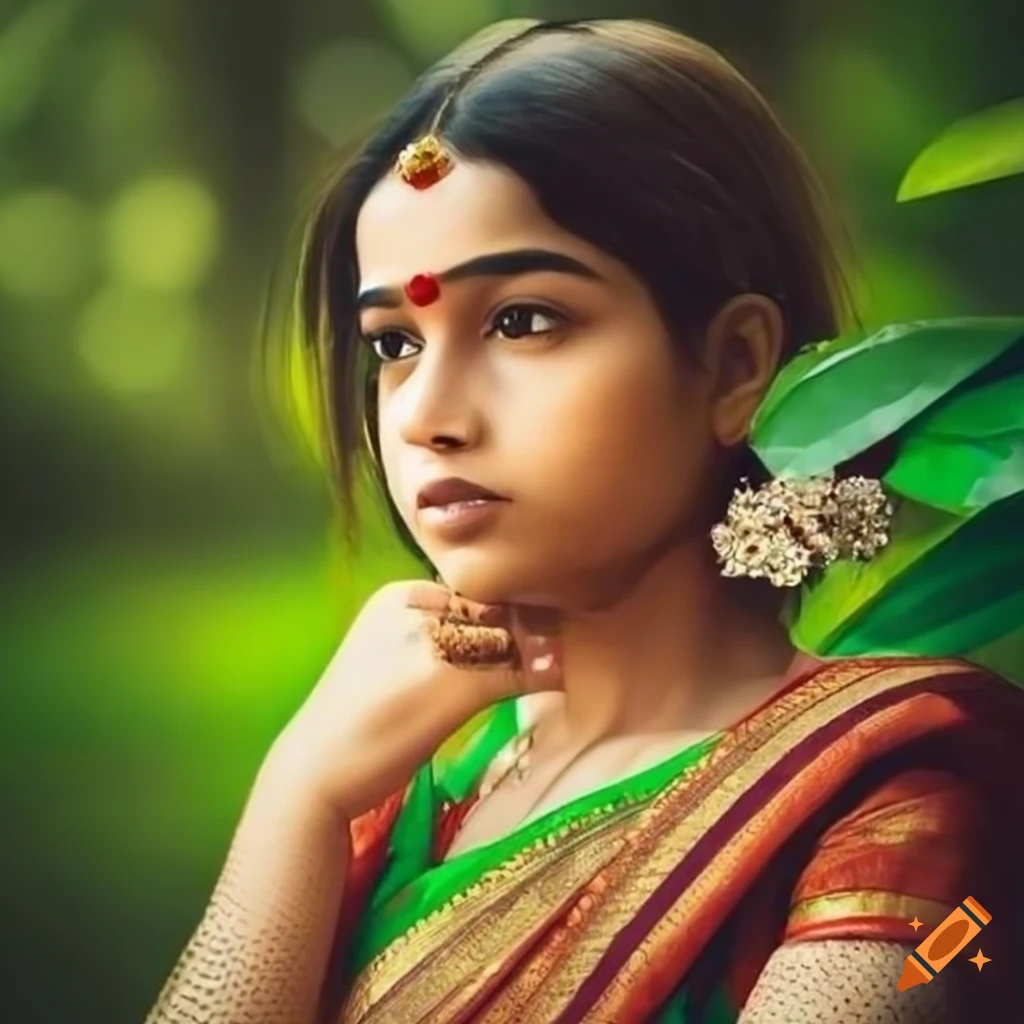 Indian girl in saree in a jungle on Craiyon